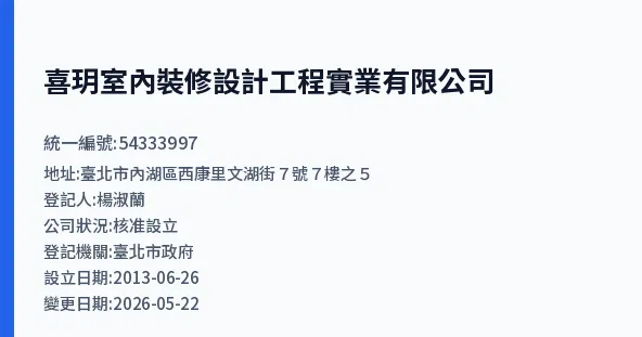 喜玥室內裝修設計工程實業有限公司的照片-統編 54333997(臺北市) 公司登記資料與營業項目詳細圖表