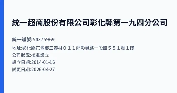 統一超商股份有限公司彰化縣第一九四分公司的照片-統編 54375969(彰化縣) 公司登記資料與營業項目詳細圖表