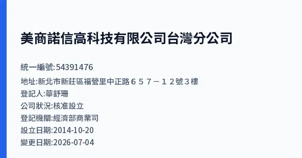 美商諾信高科技有限公司台灣分公司的照片-統編 54391476(新北市) 公司登記資料與營業項目詳細圖表