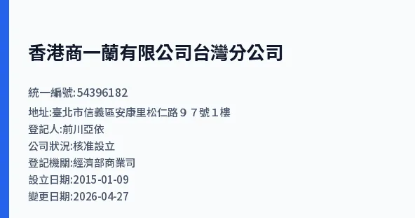 香港商一蘭有限公司台灣分公司的照片-統編 54396182(臺北市) 公司登記資料與營業項目詳細圖表