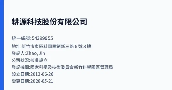 耕源科技股份有限公司的照片-統編 54399955(新竹市) 公司登記資料與營業項目詳細圖表