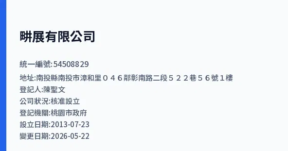 畊展有限公司的照片-統編 54508829(南投縣) 公司登記資料與營業項目詳細圖表
