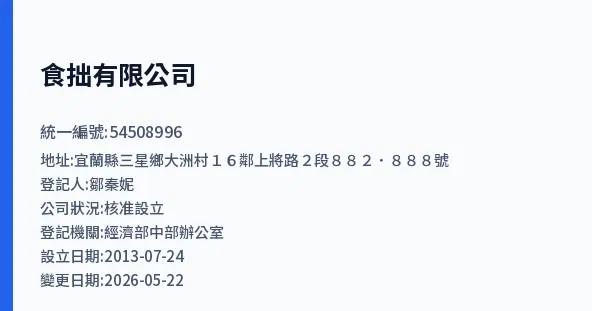 食拙有限公司的照片-統編 54508996(宜蘭縣) 公司登記資料與營業項目詳細圖表