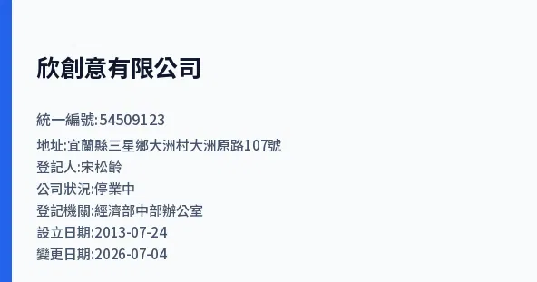 欣創意有限公司的照片-統編 54509123(宜蘭縣) 公司登記資料與營業項目詳細圖表