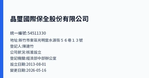 晶璽國際保全股份有限公司的照片-統編 54511330(新竹市) 公司登記資料與營業項目詳細圖表