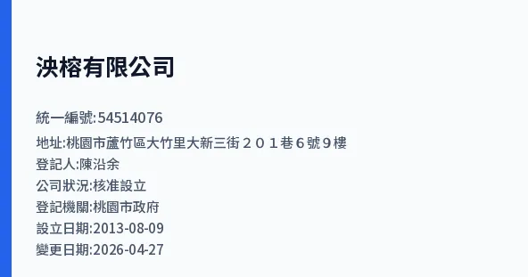 泱榕有限公司的照片-統編 54514076(桃園市) 公司登記資料與營業項目詳細圖表