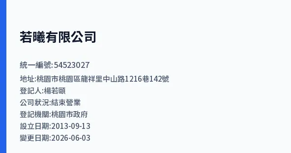 若曦有限公司的照片-統編 54523027(桃園市) 公司登記資料與營業項目詳細圖表