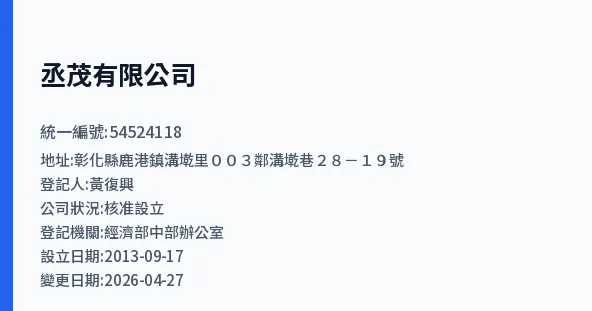 丞茂有限公司的照片-統編 54524118(彰化縣) 公司登記資料與營業項目詳細圖表