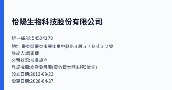 怡陽生物科技股份有限公司的照片-統編 54524378(臺東縣) 公司登記資料與營業項目詳細圖表