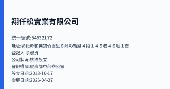 翔仟松實業有限公司的照片-統編 54532172(彰化縣) 公司登記資料與營業項目詳細圖表