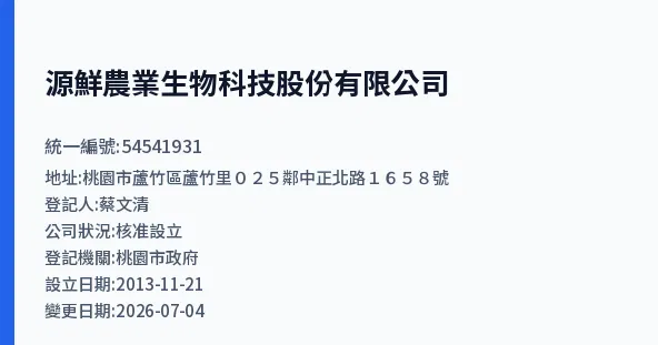 源鮮農業生物科技股份有限公司的照片-統編 54541931(桃園市) 公司登記資料與營業項目詳細圖表