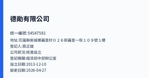 德勛有限公司的照片-統編 54547581(花蓮縣) 公司登記資料與營業項目詳細圖表