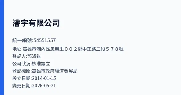 濬宇有限公司的照片-統編 54551557(高雄市) 公司登記資料與營業項目詳細圖表