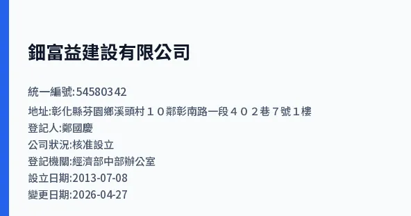 鈿富益建設有限公司的照片-統編 54580342(彰化縣) 公司登記資料與營業項目詳細圖表