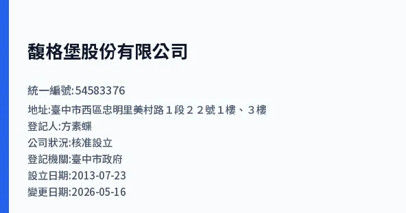 馥格堡股份有限公司的照片-統編 54583376(臺中市) 公司登記資料與營業項目詳細圖表