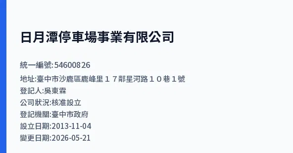 日月潭停車場事業有限公司的照片-統編 54600826(臺中市) 公司登記資料與營業項目詳細圖表