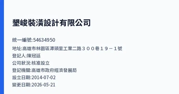 墾峻裝潢設計有限公司的照片-統編 54634950(高雄市) 公司登記資料與營業項目詳細圖表