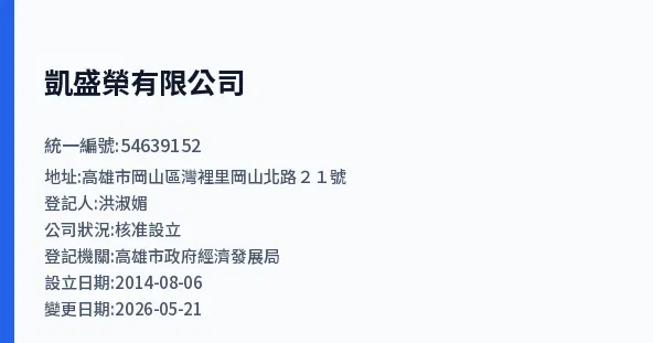 凱盛榮有限公司的照片-統編 54639152(高雄市) 公司登記資料與營業項目詳細圖表