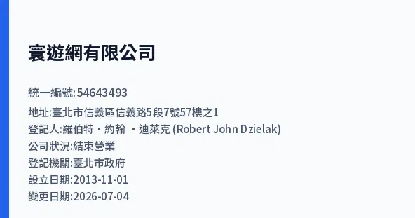 寰遊網有限公司的照片-統編 54643493(臺北市) 公司登記資料與營業項目詳細圖表
