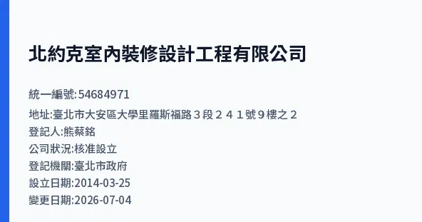 北約克室內裝修設計工程有限公司的照片-統編 54684971(臺北市) 公司登記資料與營業項目詳細圖表