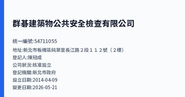 群碁建築物公共安全檢查有限公司的照片-統編 54711055(新北市) 公司登記資料與營業項目詳細圖表