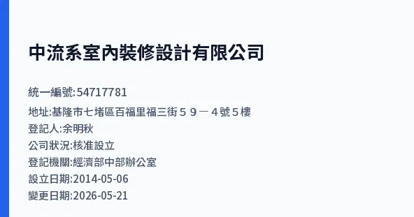 中流系室內裝修設計有限公司的照片-統編 54717781(基隆市) 公司登記資料與營業項目詳細圖表