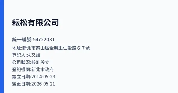 耘松有限公司的照片-統編 54722031(新北市) 公司登記資料與營業項目詳細圖表