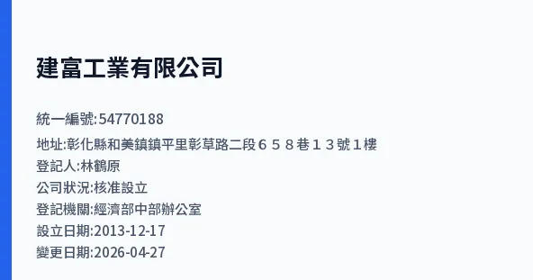 建富工業有限公司的照片-統編 54770188(彰化縣) 公司登記資料與營業項目詳細圖表