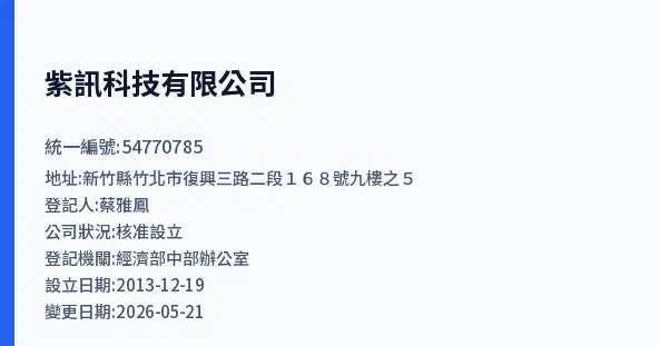 紫訊科技有限公司的照片-統編 54770785(新竹縣) 公司登記資料與營業項目詳細圖表