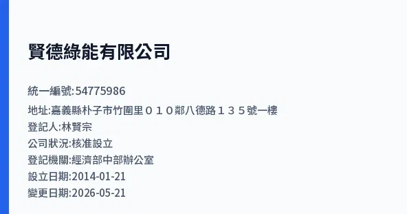 賢德綠能有限公司的照片-統編 54775986(嘉義縣) 公司登記資料與營業項目詳細圖表