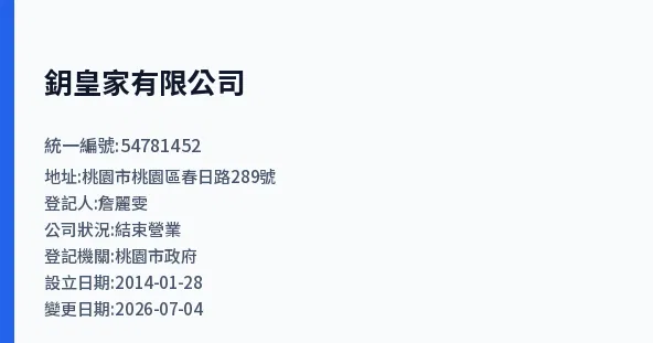 鈅皇家有限公司的照片-統編 54781452(桃園市) 公司登記資料與營業項目詳細圖表
