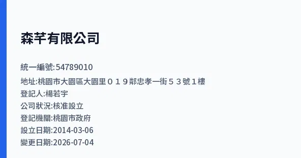 森芊有限公司的照片-統編 54789010(桃園市) 公司登記資料與營業項目詳細圖表