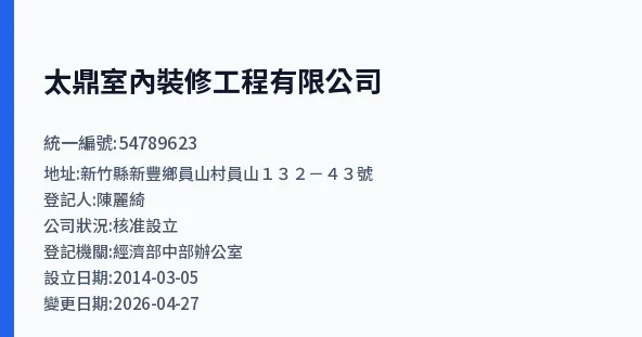 太鼎室內裝修工程有限公司的照片-統編 54789623(新竹縣) 公司登記資料與營業項目詳細圖表