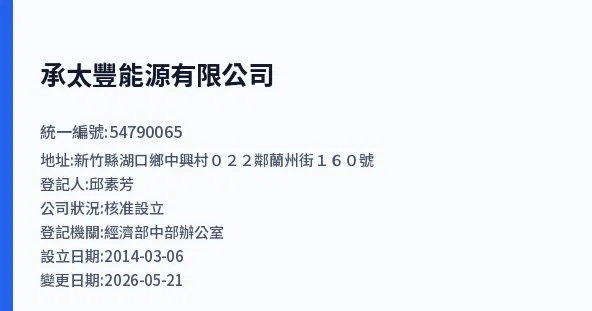 承太豐能源有限公司的照片-統編 54790065(新竹縣) 公司登記資料與營業項目詳細圖表