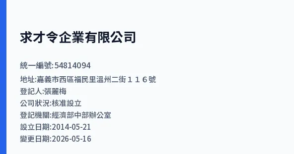 求才令企業有限公司的照片-統編 54814094(嘉義市) 公司登記資料與營業項目詳細圖表