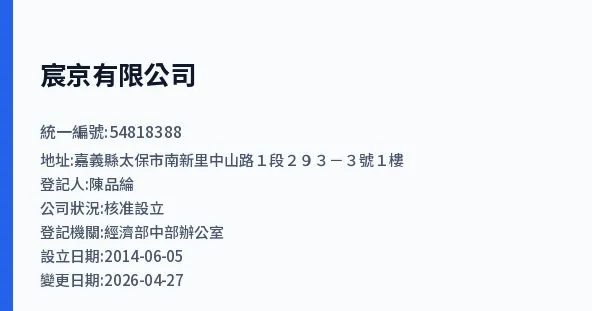 宸京有限公司的照片-統編 54818388(嘉義縣) 公司登記資料與營業項目詳細圖表