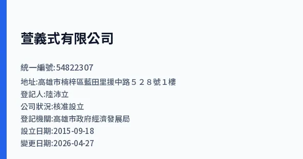 萱義式有限公司的照片-統編 54822307(高雄市) 公司登記資料與營業項目詳細圖表
