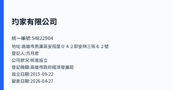 玓家有限公司的照片-統編 54822904(高雄市) 公司登記資料與營業項目詳細圖表