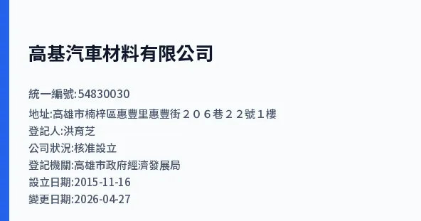高基汽車材料有限公司的照片-統編 54830030(高雄市) 公司登記資料與營業項目詳細圖表