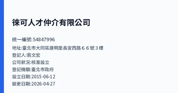 徠可人才仲介有限公司的照片-統編 54847996(臺北市) 公司登記資料與營業項目詳細圖表