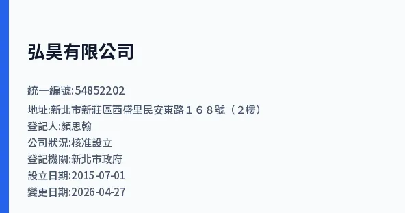 弘昊有限公司的照片-統編 54852202(新北市) 公司登記資料與營業項目詳細圖表