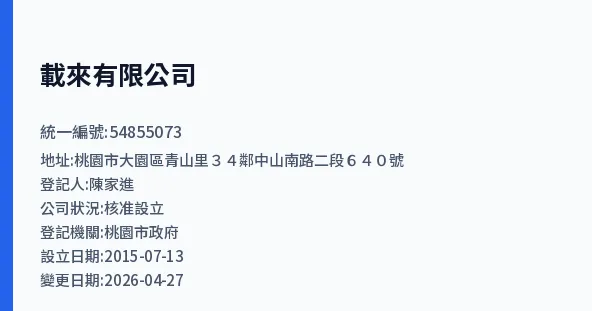 載來有限公司的照片-統編 54855073(桃園市) 公司登記資料與營業項目詳細圖表