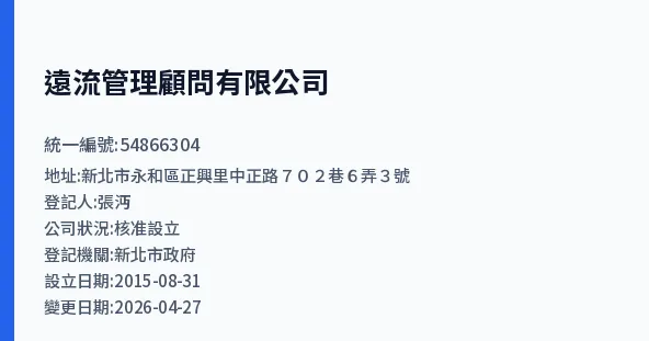 遠流管理顧問有限公司的照片-統編 54866304(新北市) 公司登記資料與營業項目詳細圖表