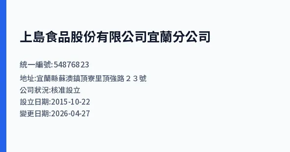 上島食品股份有限公司宜蘭分公司的照片-統編 54876823(宜蘭縣) 公司登記資料與營業項目詳細圖表