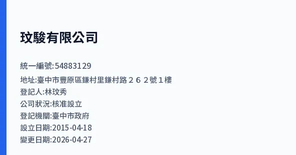 玟駿有限公司的照片-統編 54883129(臺中市) 公司登記資料與營業項目詳細圖表