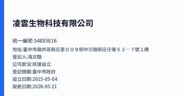 凌雲生物科技有限公司的照片-統編 54885816(臺中市) 公司登記資料與營業項目詳細圖表