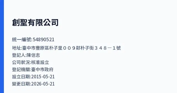 創聖有限公司的照片-統編 54890521(臺中市) 公司登記資料與營業項目詳細圖表