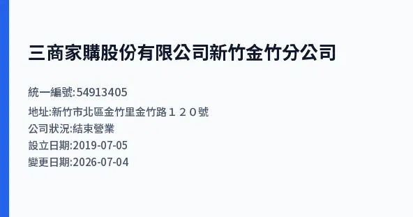 三商家購股份有限公司新竹金竹分公司的照片-統編 54913405(新竹市) 公司登記資料與營業項目詳細圖表
