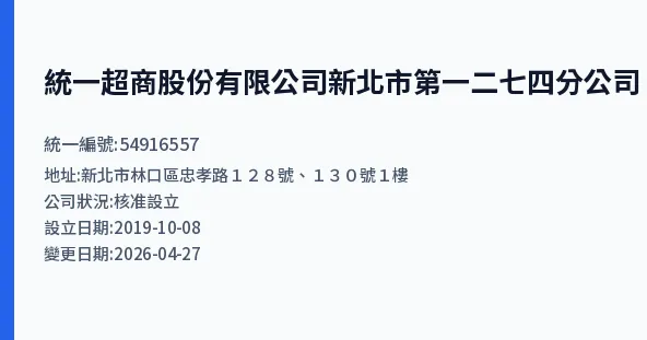 統一超商股份有限公司新北市第一二七四分公司的照片-統編 54916557(新北市) 公司登記資料與營業項目詳細圖表
