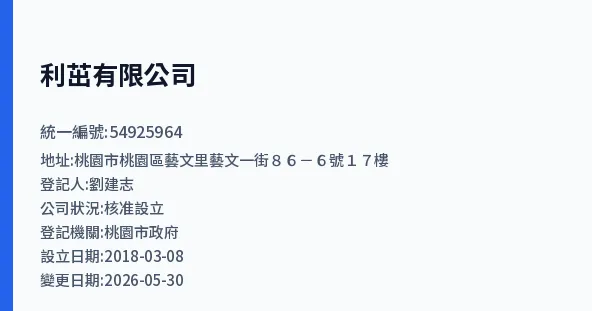 利茁有限公司的照片-統編 54925964(桃園市) 公司登記資料與營業項目詳細圖表